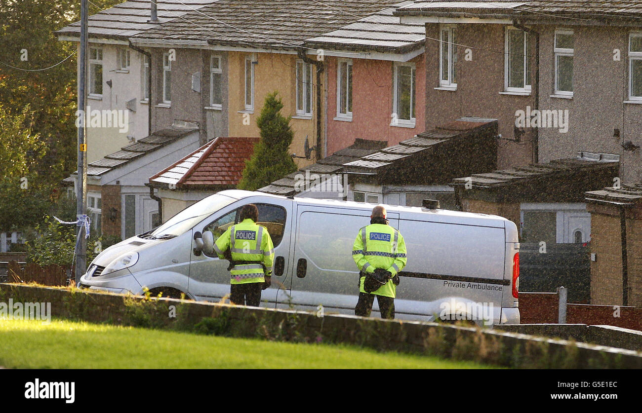 A private ambulance removes the body of PC Fiona Bone who died at scene ...
