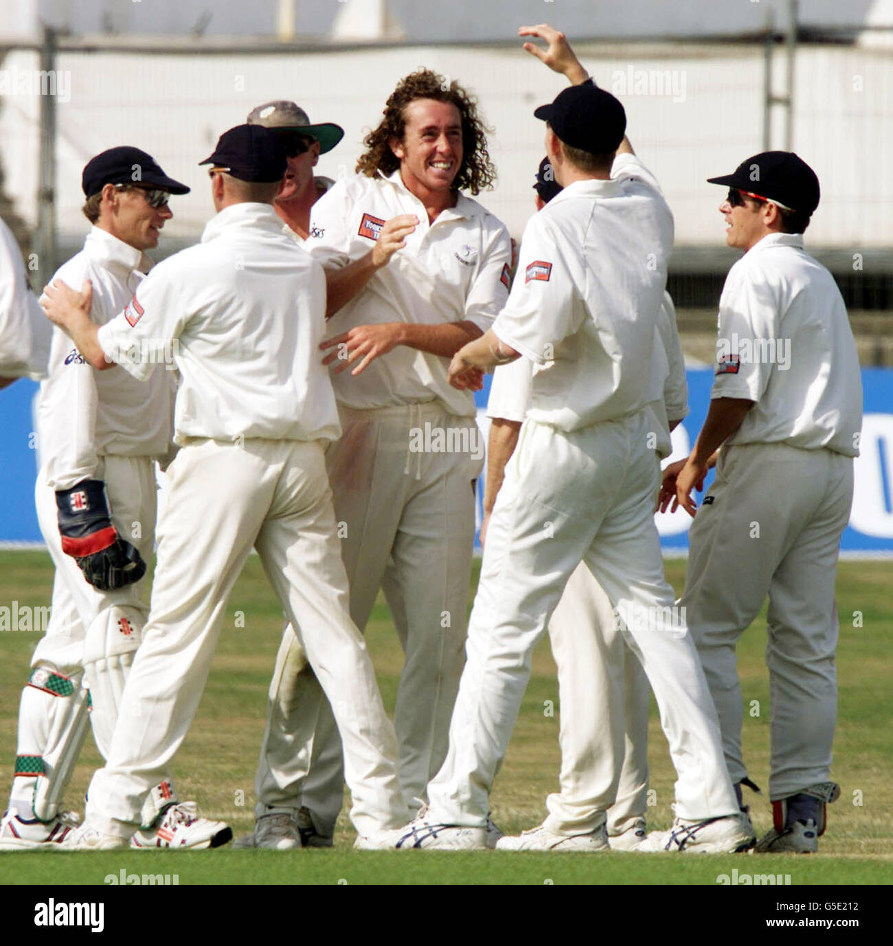 Yorkshire's Ryan Sidebottom (centre) celebrates with team-mates after ...