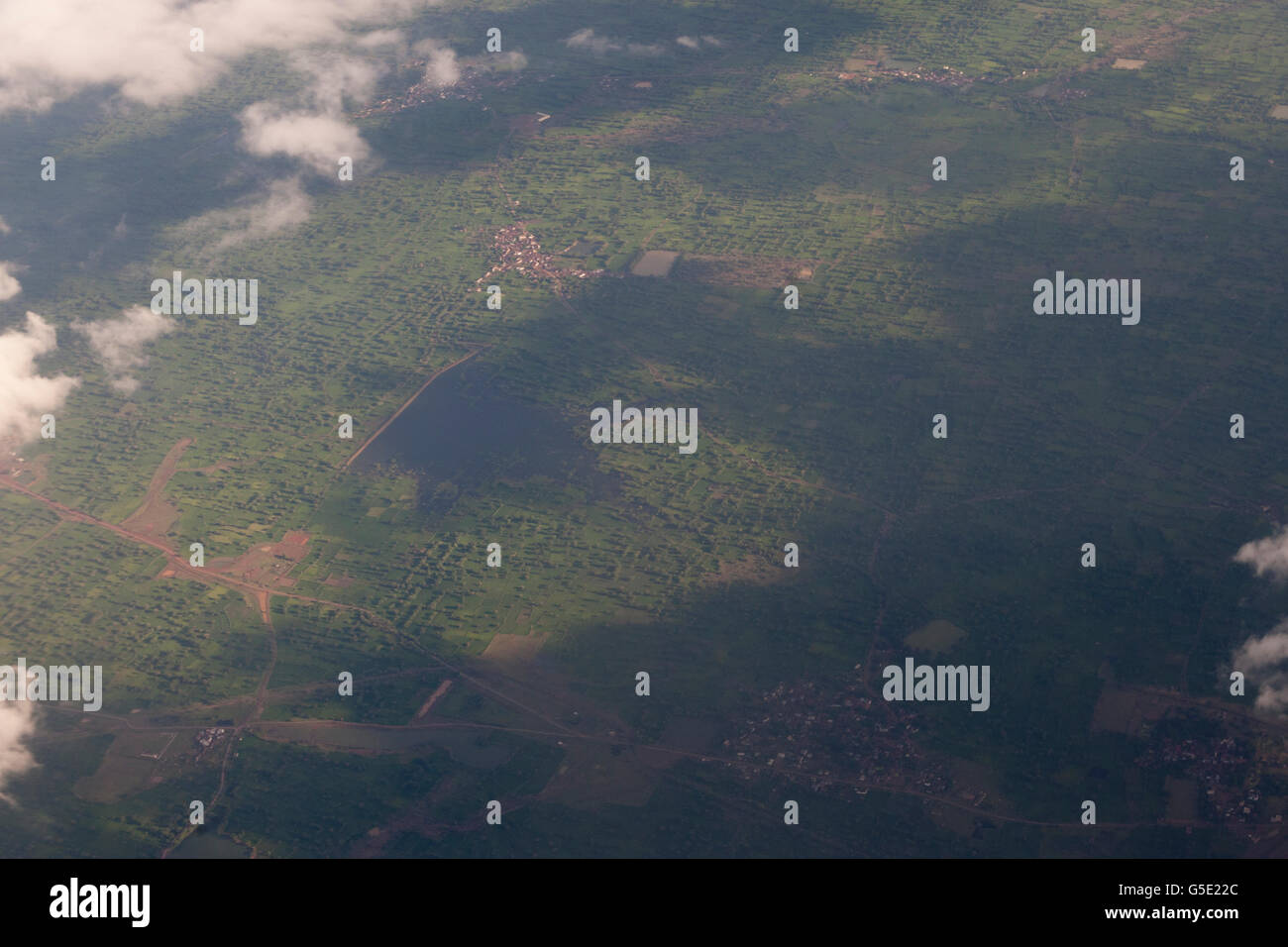 Aerial view of city of Raipur capital of Chattisgarh with its fields ...
