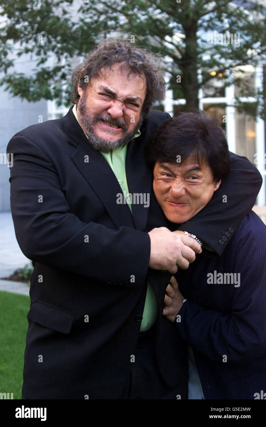 Martial arts actor Jackie Chan (right) with actor John Rhys-Davies, at ...