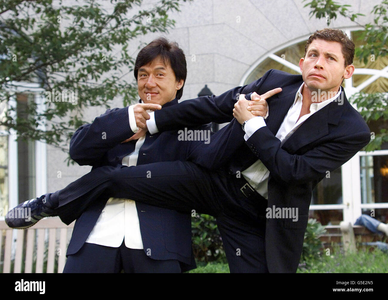 British actor and comedian Lee Evans (right) with martial arts actor ...