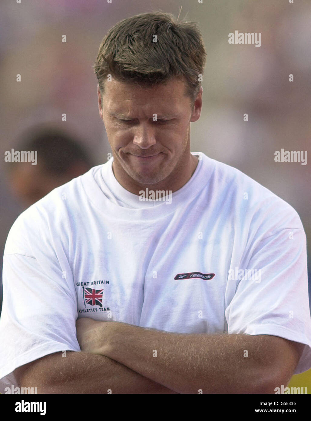 Athletics player unhappy upset arms folded head down steve backley hi ...
