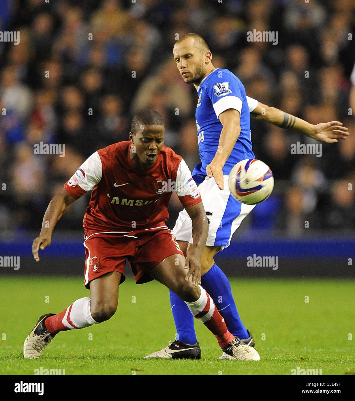 Everton's Johnny Heitinga (right) battles for the ball Stock Photo - Alamy