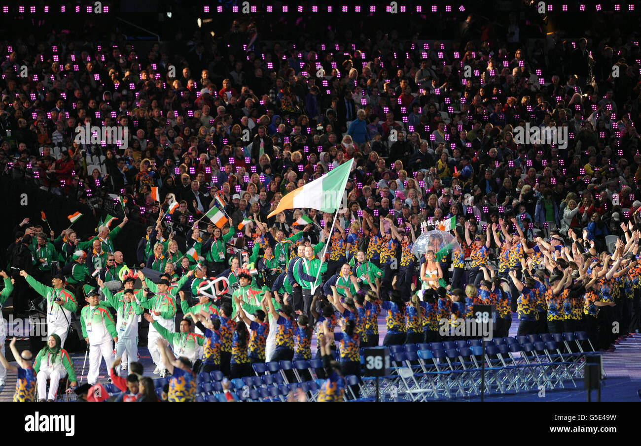 Ireland's Cathal Miller leads his team into the stadium during the ...