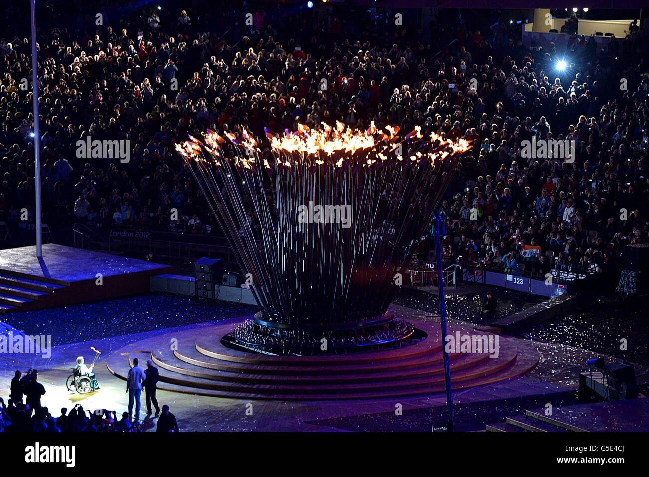 The Cauldron is lit by Margaret Maughan, Great Britain's first ever ...