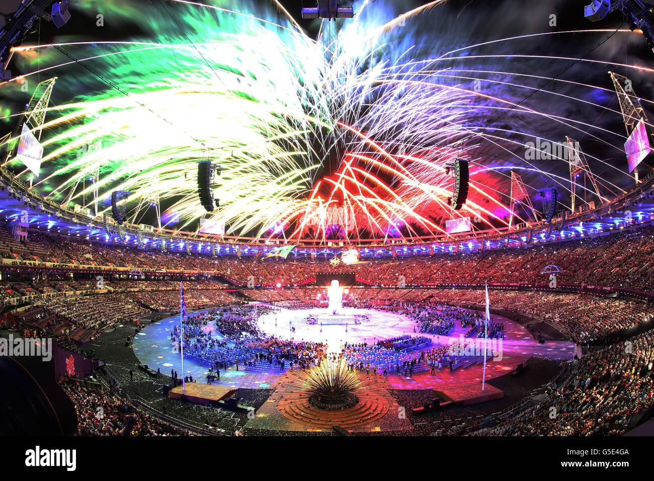 Fireworks during the opening ceremony at the Olympic Stadium Stock ...