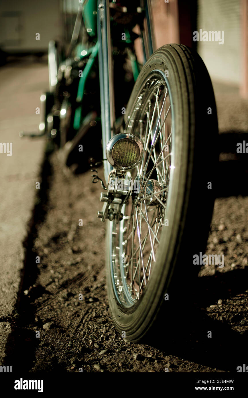 Chopper motorcycle front wheel and vintage light Stock Photo - Alamy