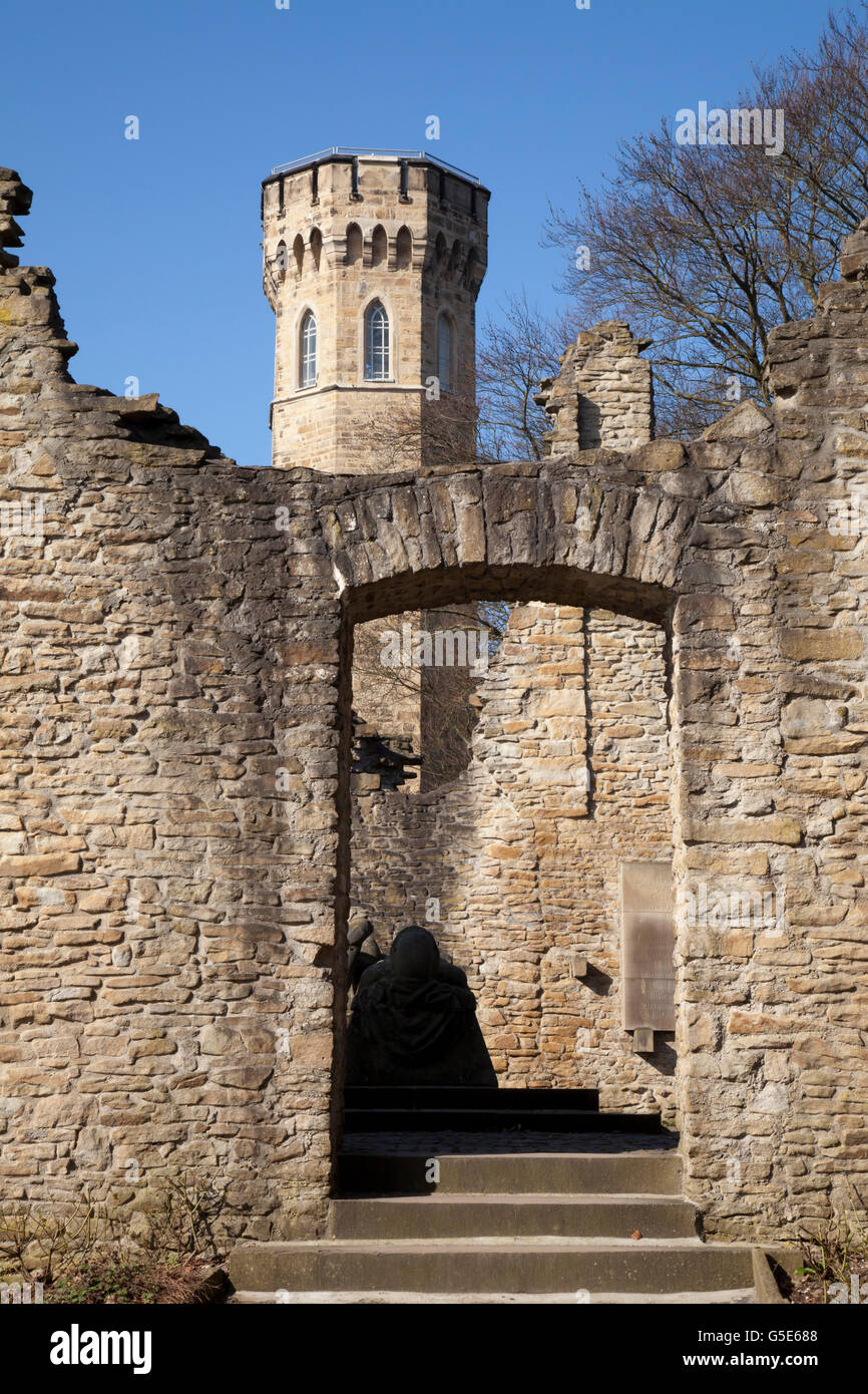 Ruins of Hohensyburg Castle with Vincketurm tower, Syburg, Dortmund ...