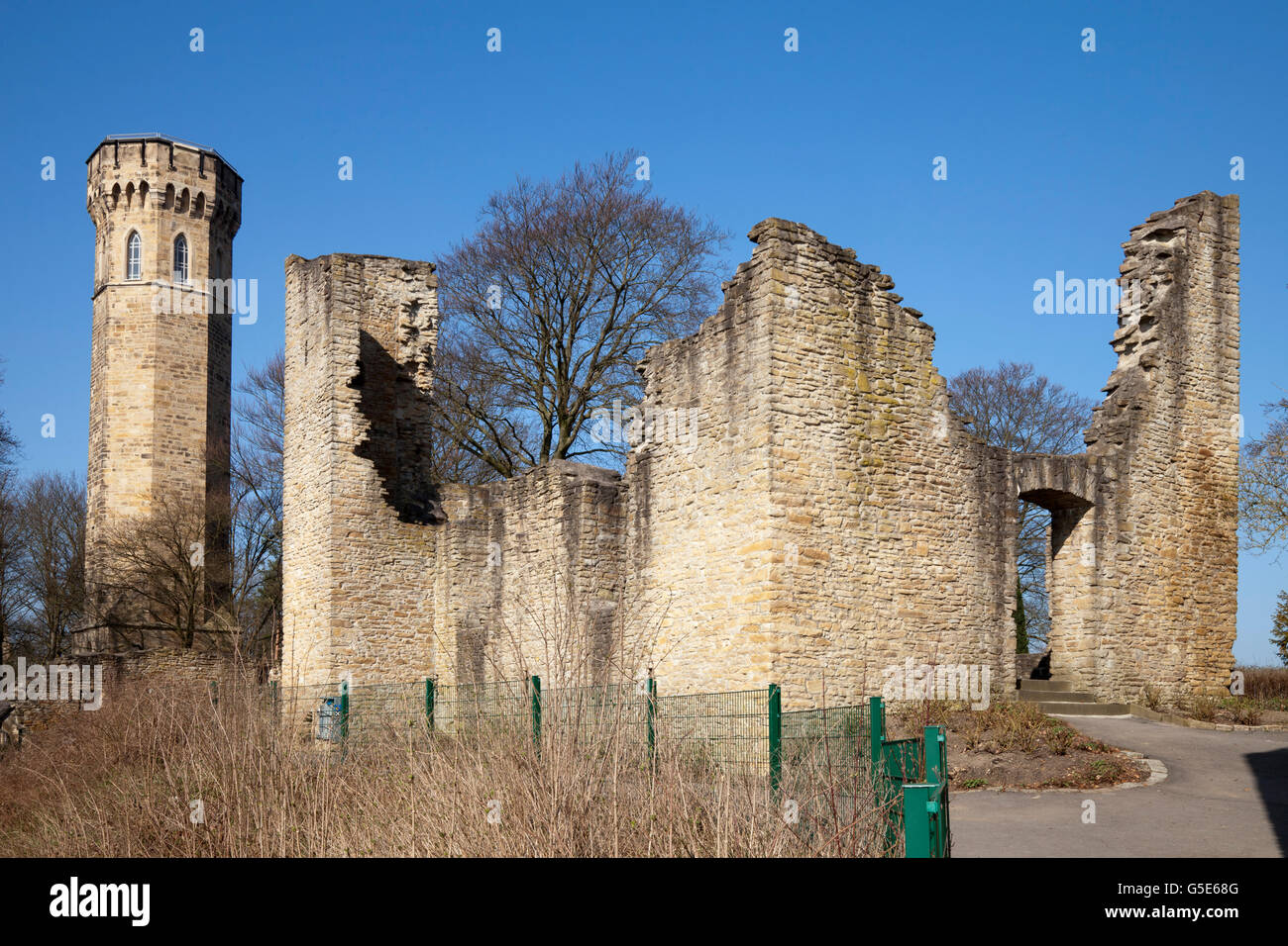 Ruins of Hohensyburg Castle with Vincketurm tower, Syburg, Dortmund ...