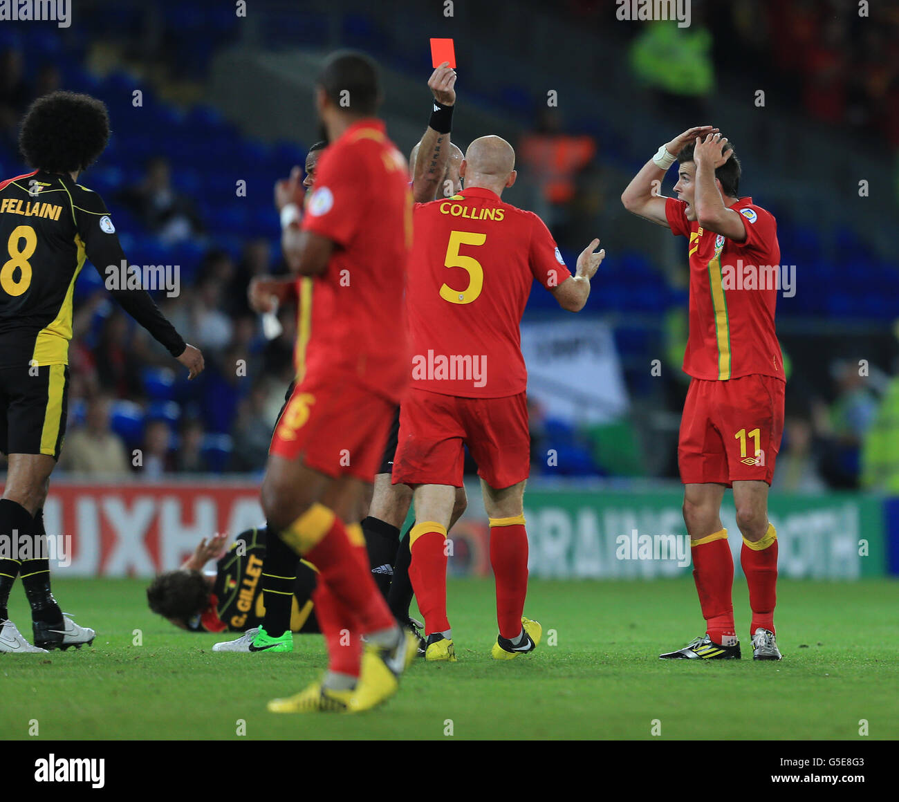 Wales james collins is shown red card by referee johannesson hi-res ...