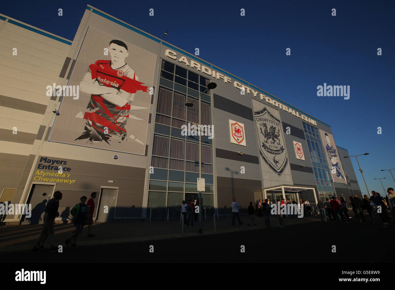 A view of the Cardiff City stadium showing their new home colours of ...