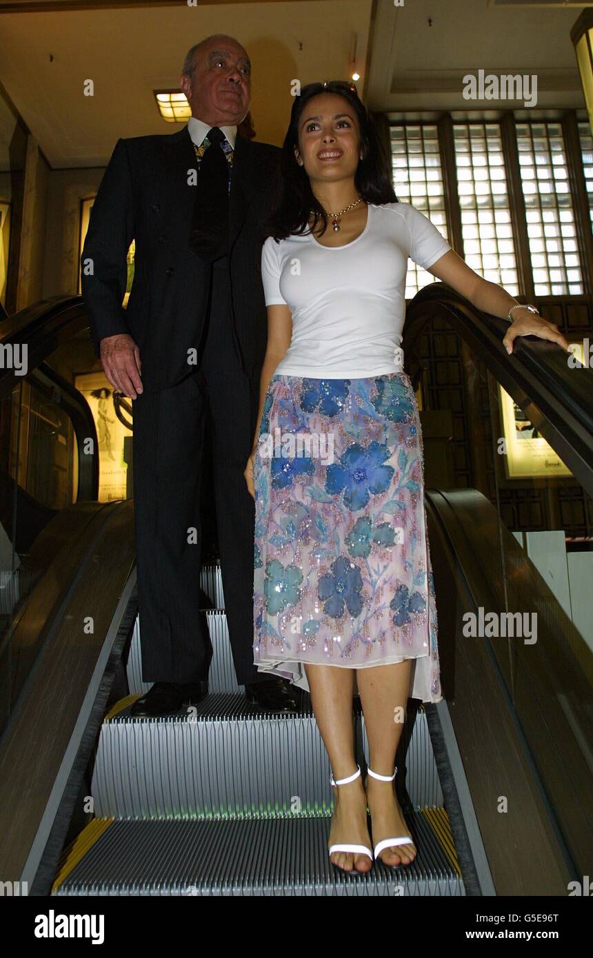 Mexican actress Salma Hayek with Harrods owner Mohammed Al Fayed at the ...
