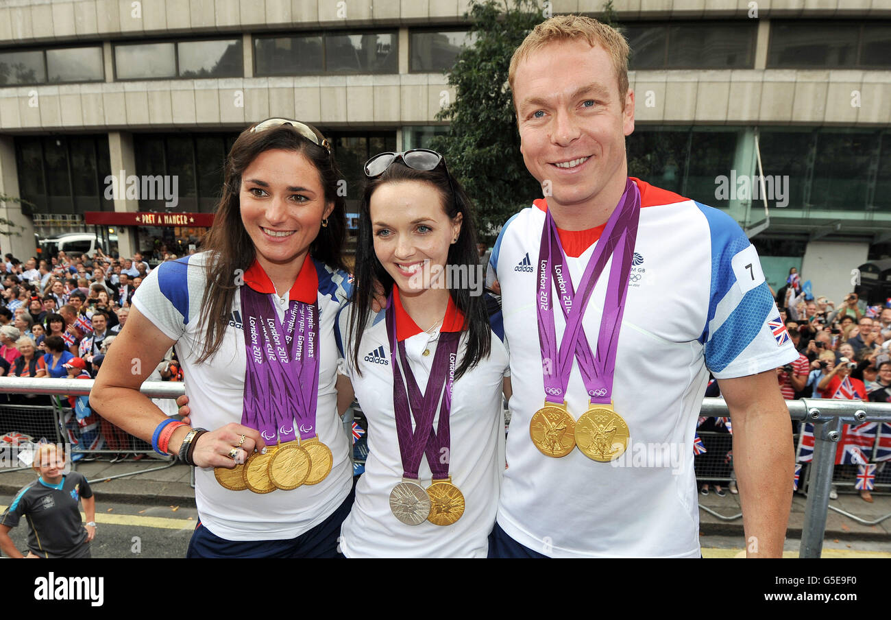 (Left to right) Cyclists Sarah Storey, Victoria Pendleton and Chris Hoy ...