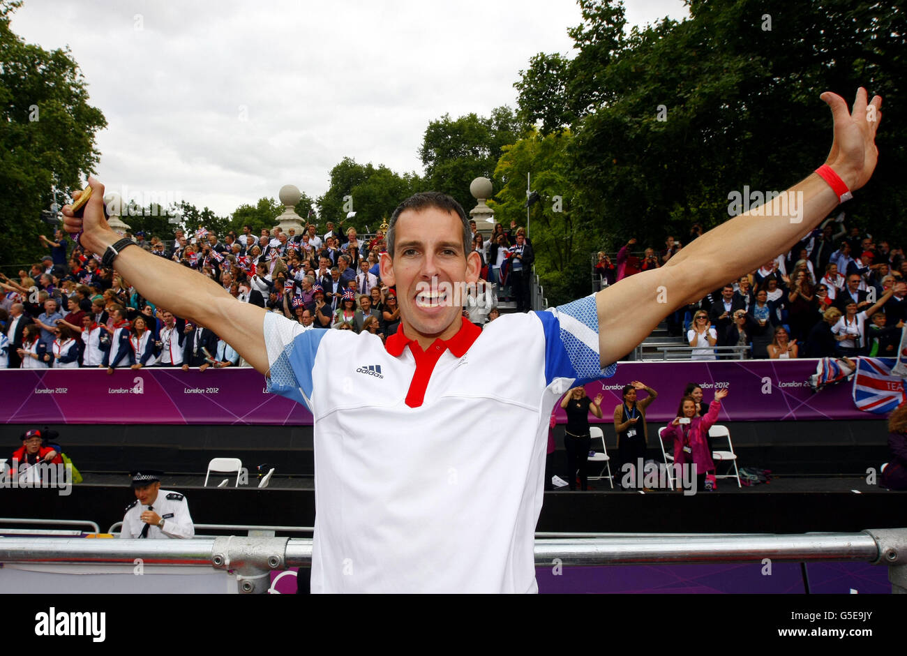 Slalom canoeist Etienne Stott poses for a picture during the parade ...