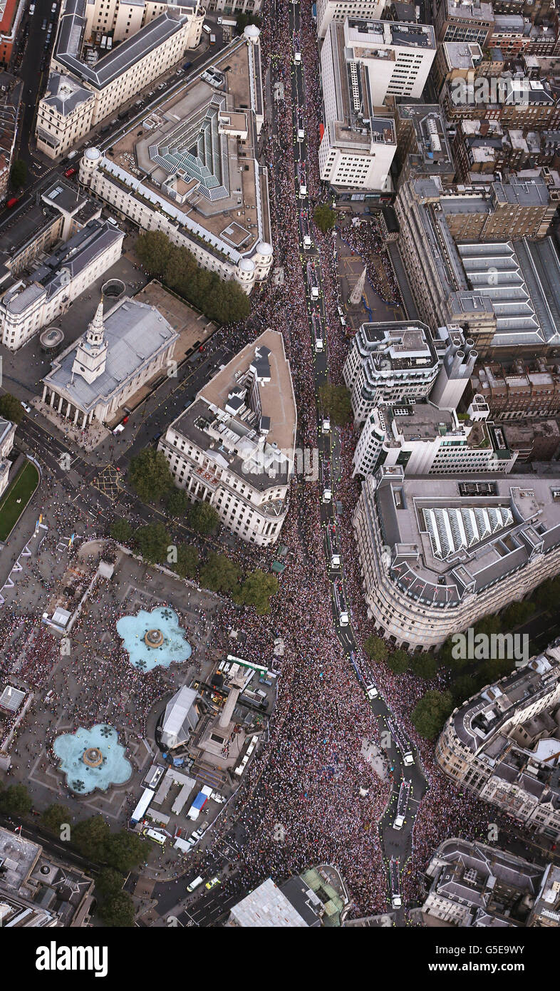 Floats carrying Team GB and Paralympic GB athletes on the London 2012 ...