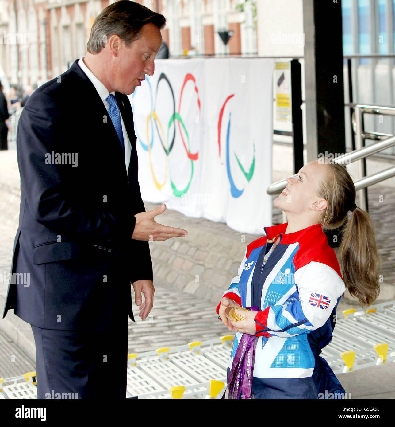 David Cameron talks with Ellie Simmonds before the Athletes Victory ...