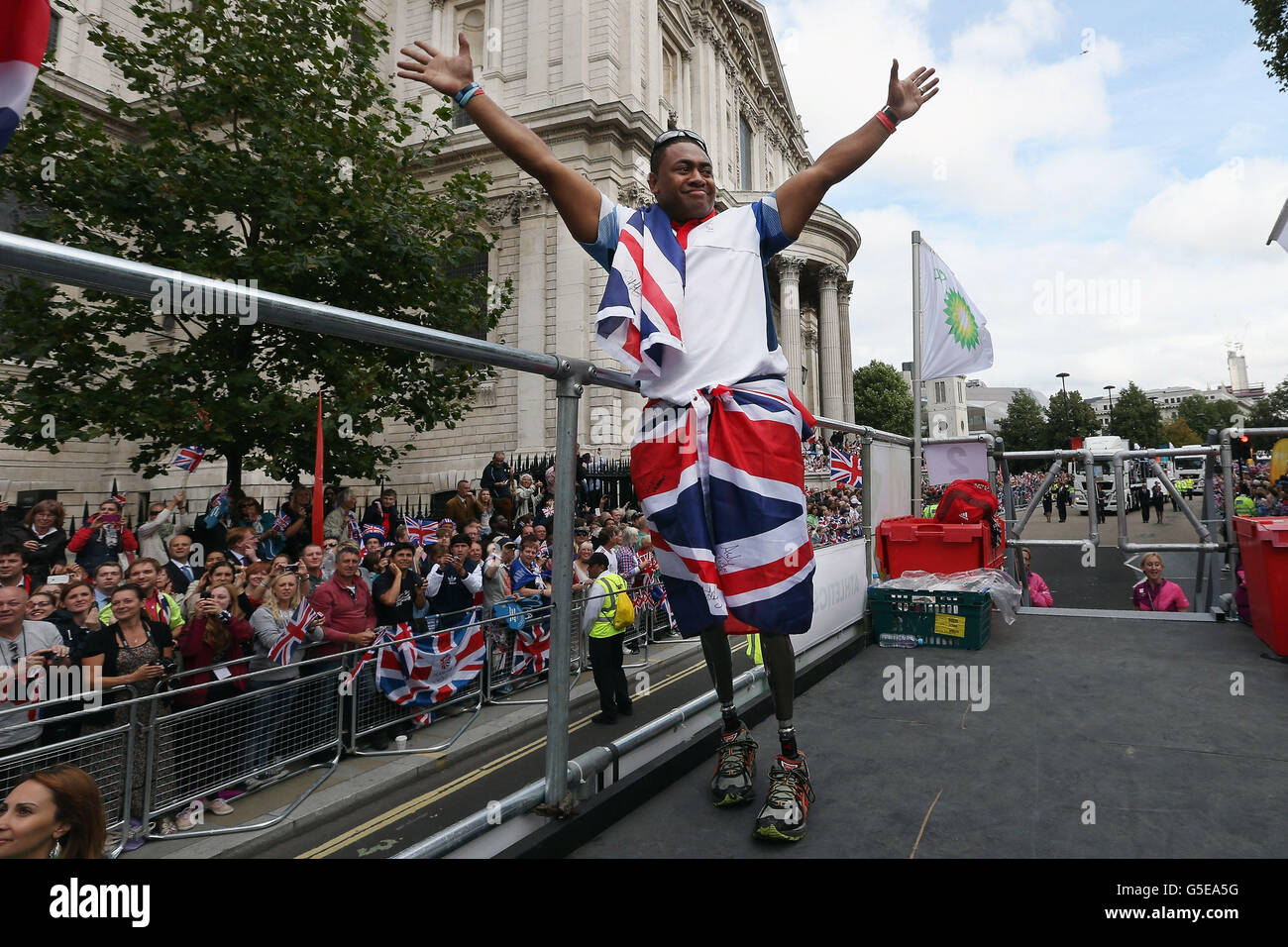 British Paralympic discus thrower, Derek Derenalagi during the London ...