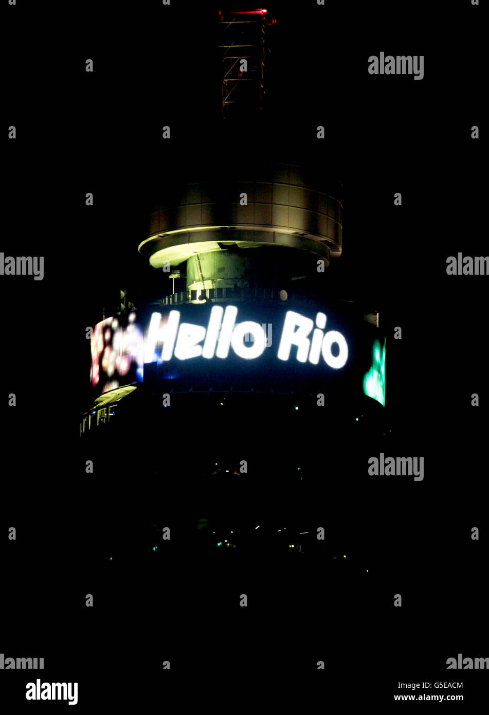 A message saying 'Hello Rio' is displayed at the top of the BT Tower ...