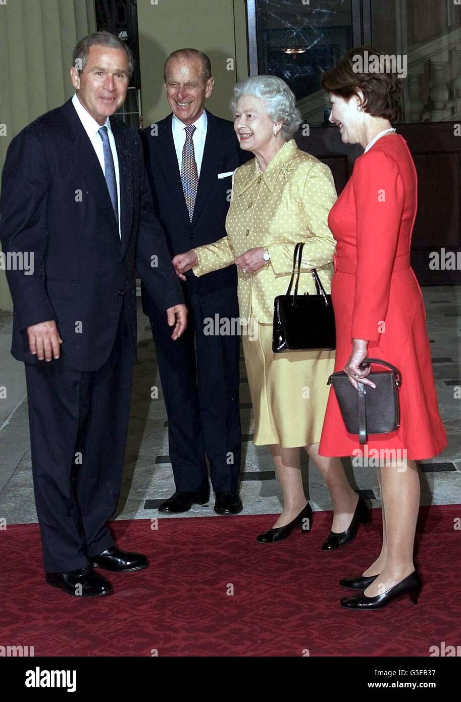Americas president bush with britains queen elizabeth ii his wife hi ...