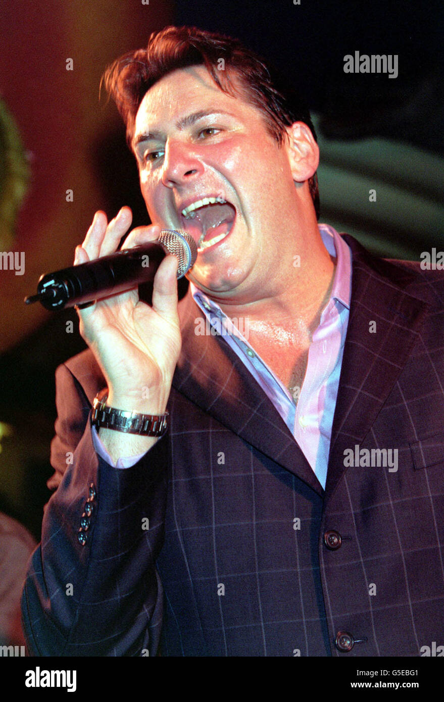 Former Spandau Ballet lead singer Tony Hadley performs during a ...