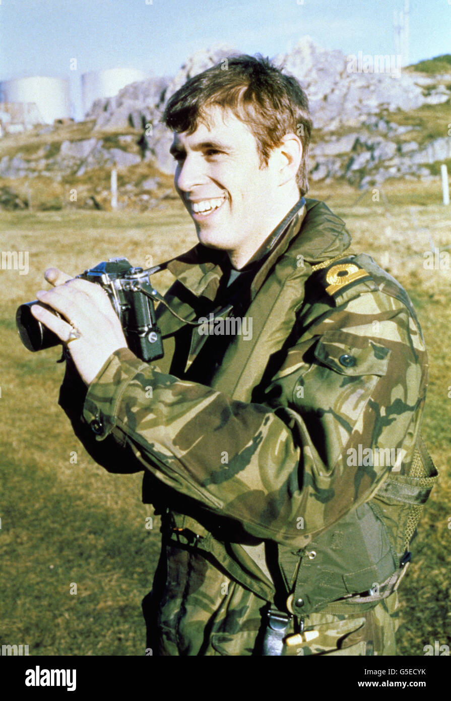 Prince Andrew (later the Duke of York) in the Falklands with a camera ...