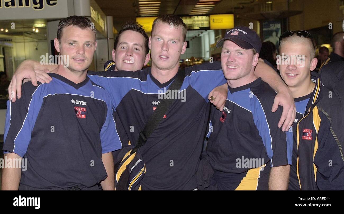 The players of barry town fc at heathrow airport hi-res stock ...