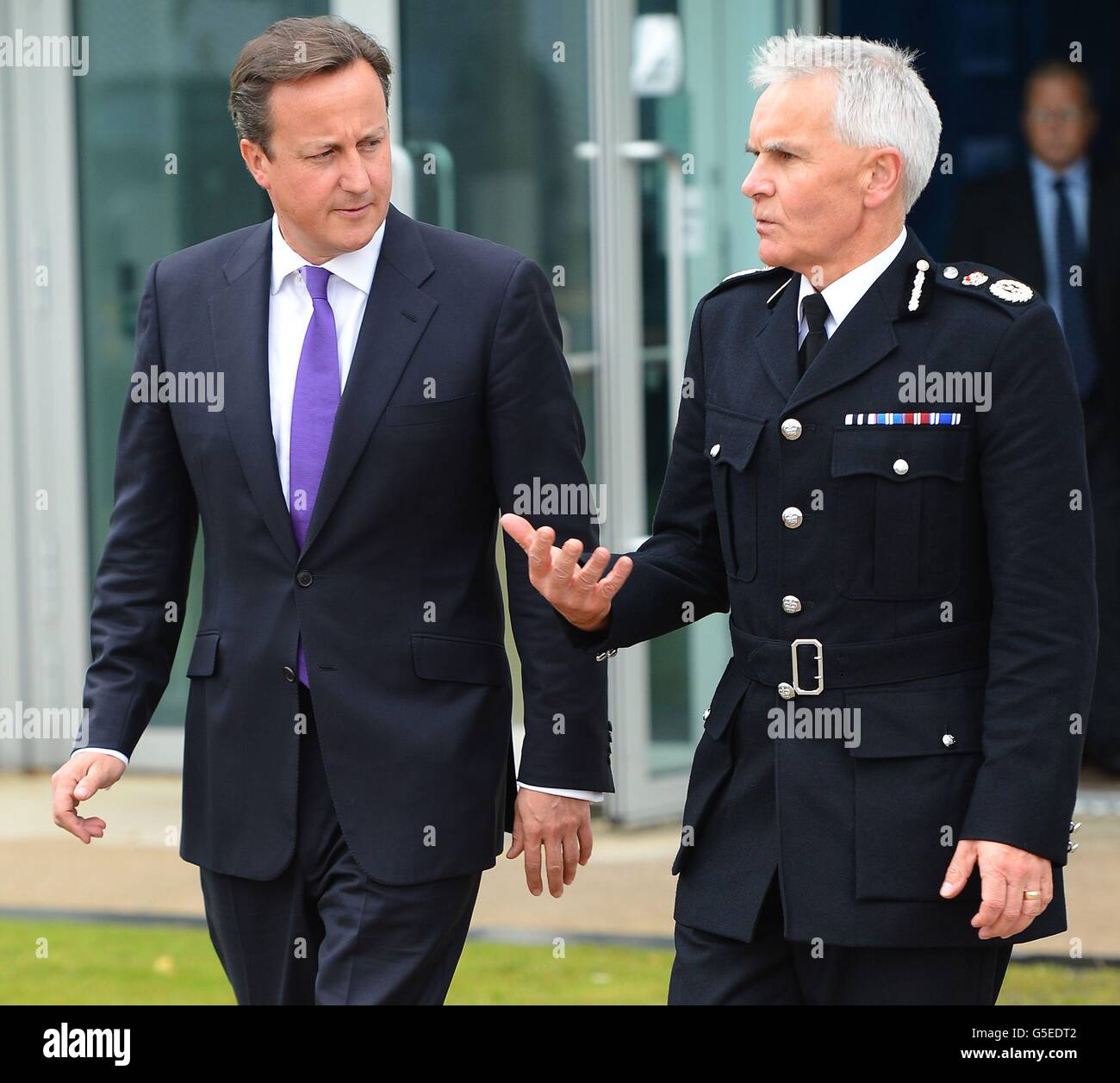 Prime Minister David Cameron (left) speaks with Chief Constable of ...