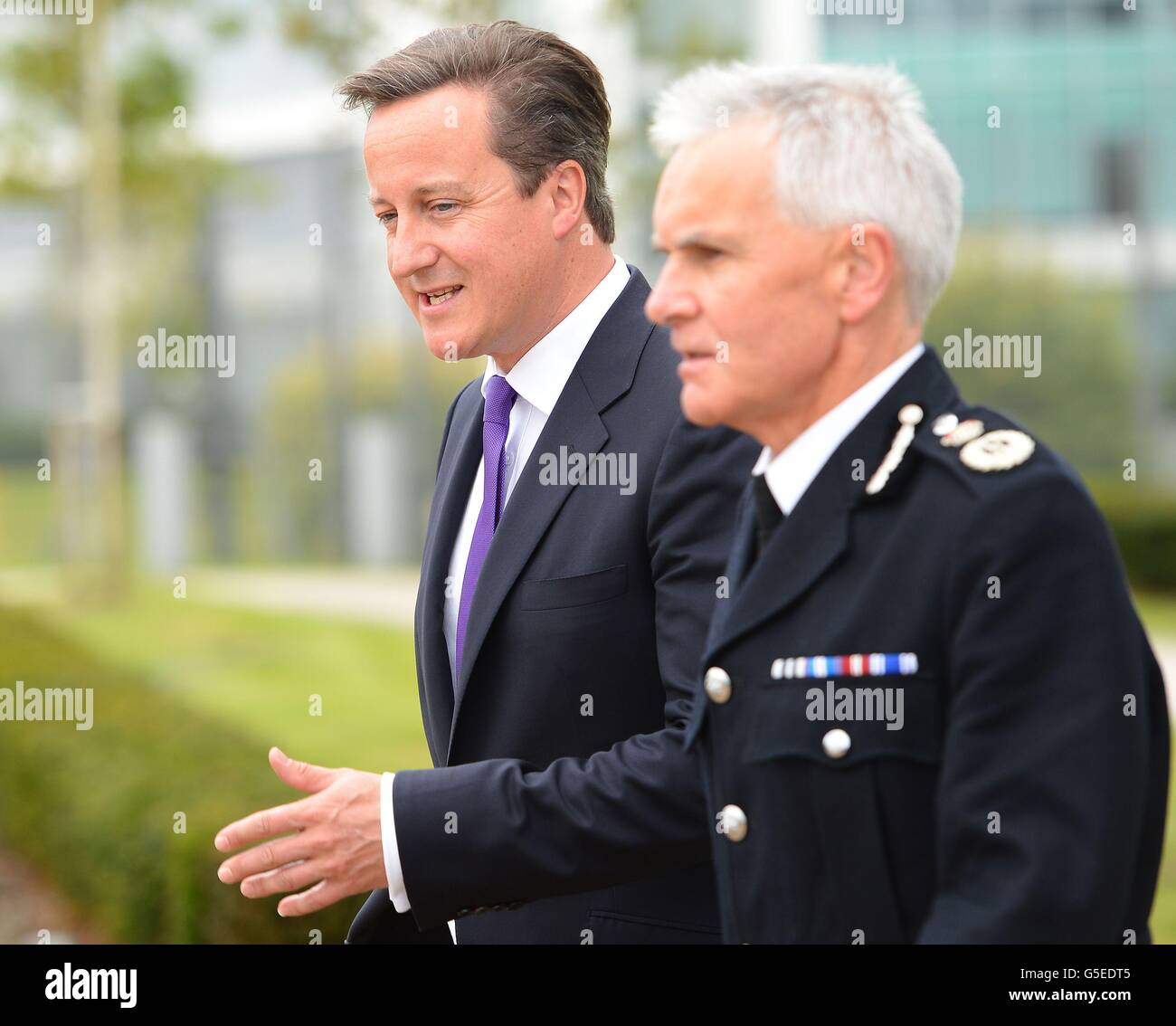 Prime Minister David Cameron (left) speaks with Chief Constable of ...