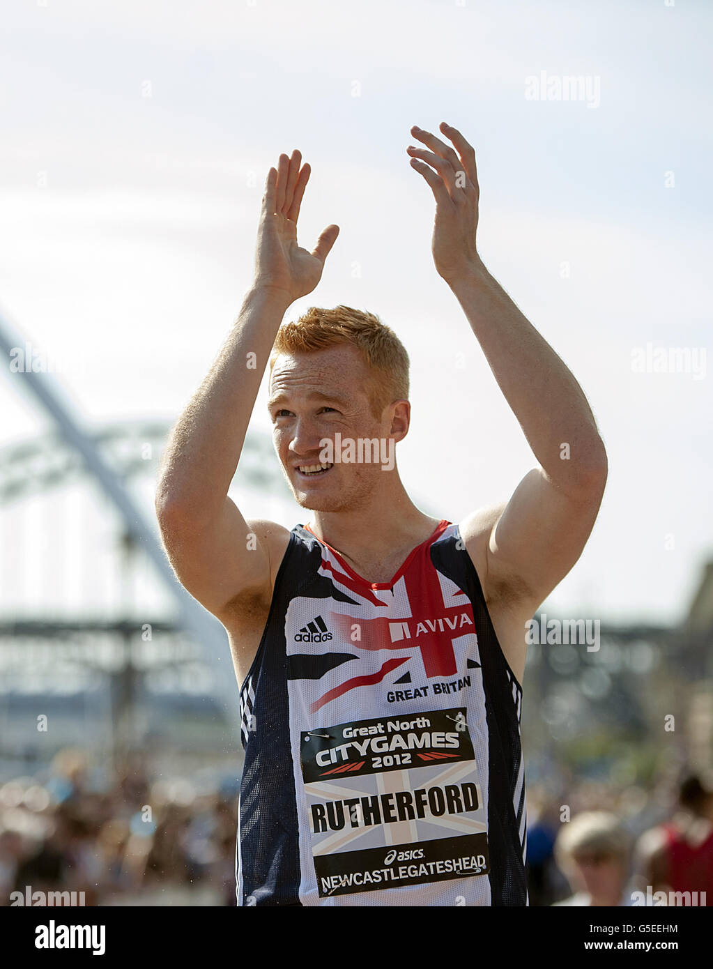 Greg rutherford applauds the crowds during the great north citygames hi ...