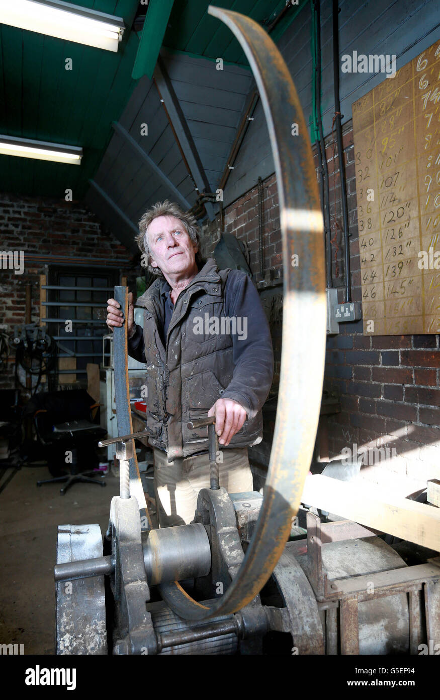 EDITORIAL USE ONLY Nick Gill constructs a wheel as part of the ...