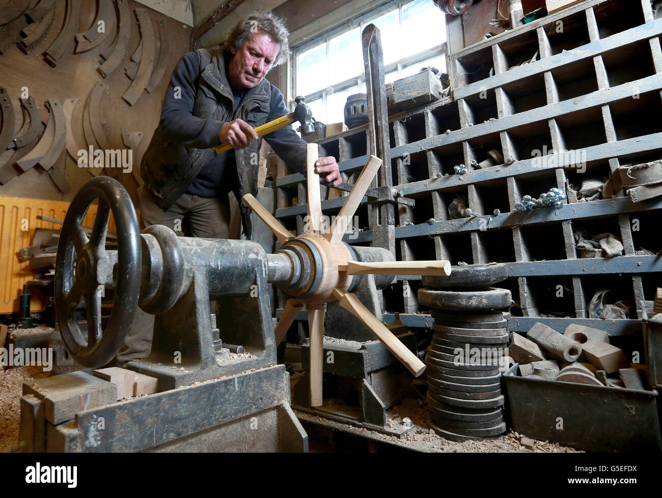 EDITORIAL USE ONLY Nick Gill constructs a wheel as part of the ...