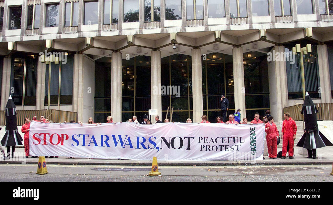 Demonstrating protesting overall missile banner slogan hi-res stock ...