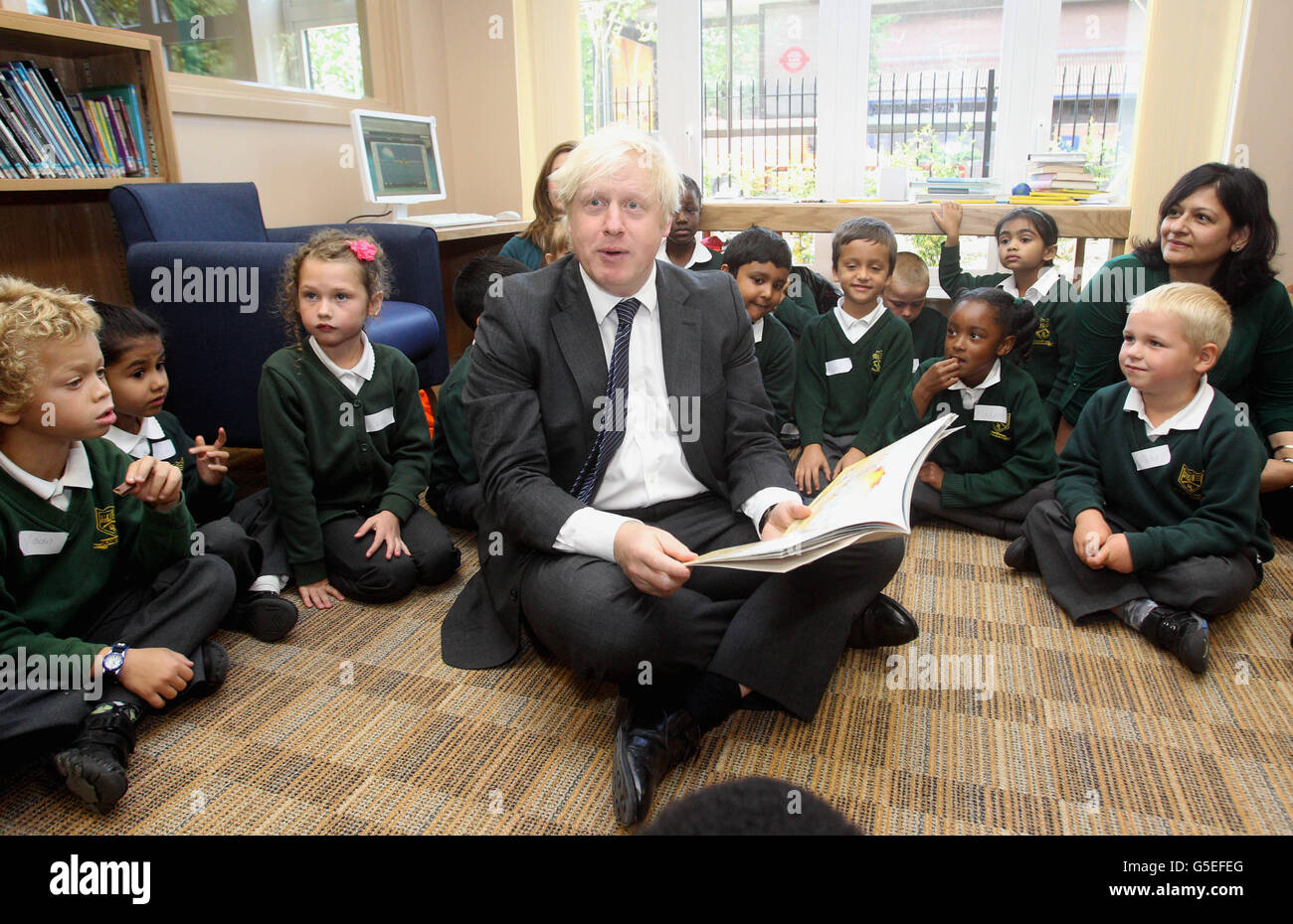 Boris Johnson reads to children as he opens the South Ruislip Library ...
