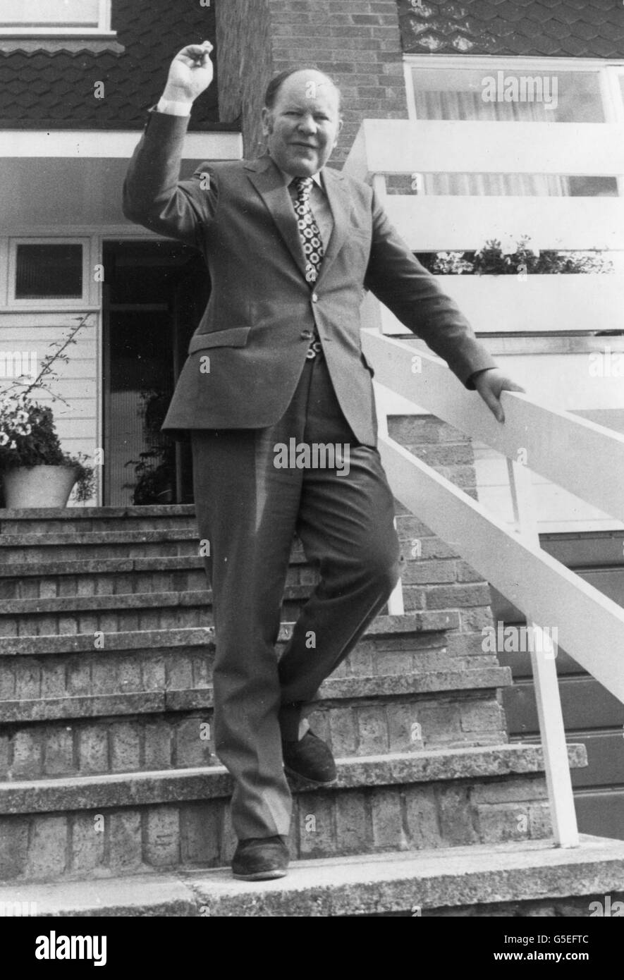 Reg Prentice leaving his home in Croydon to carry on with his Cabinet ...