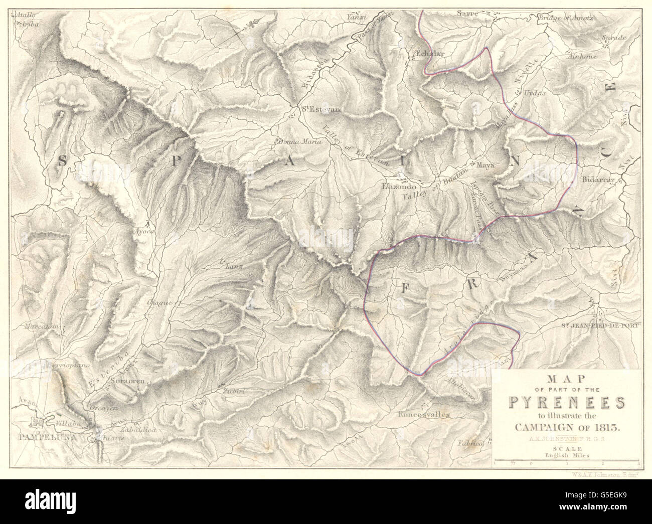 PYRENEES: Map Illustrating the 1813 campaign. Napoleonic Wars. Pamplona ...