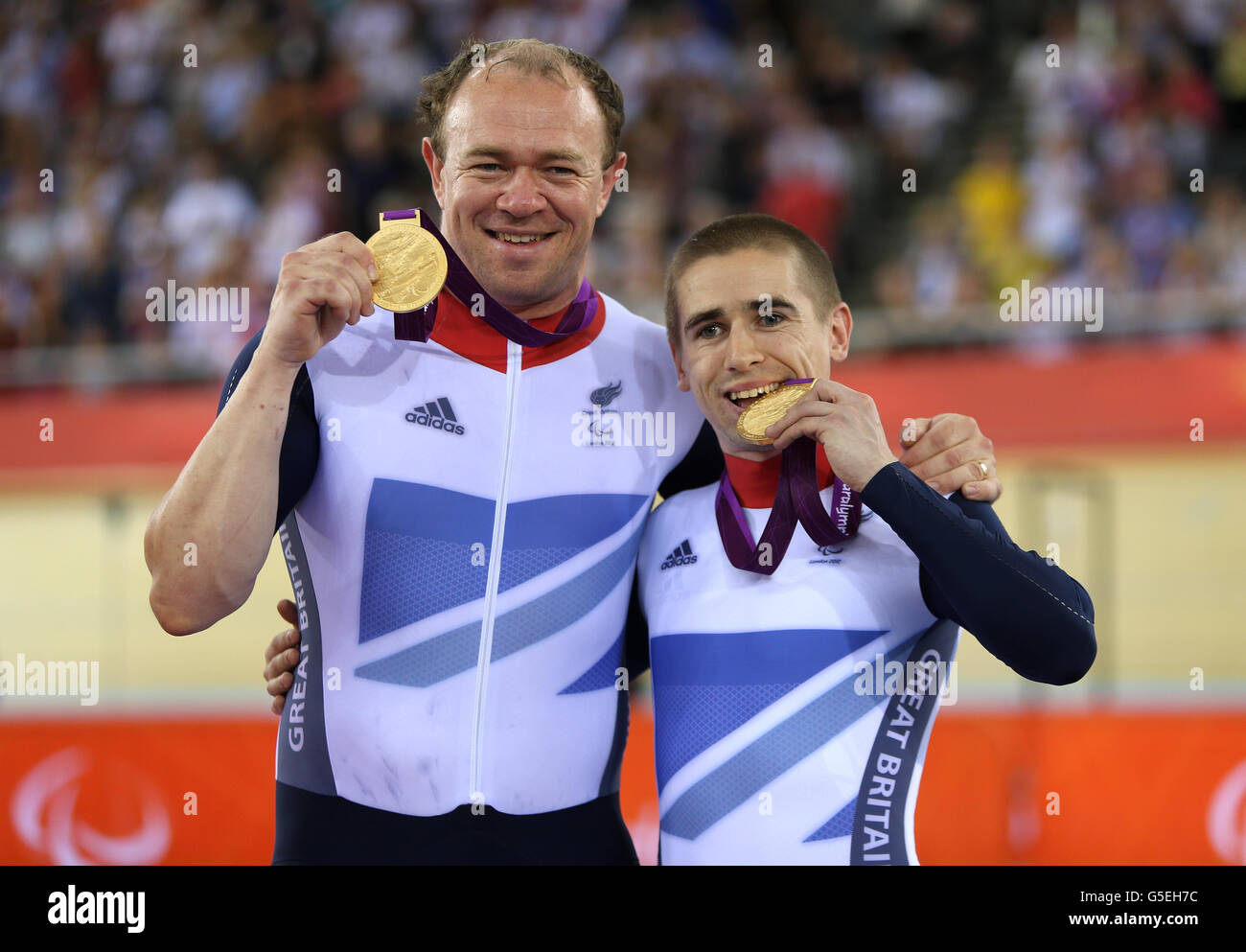 Great Britain's Neil Fachie (right) and Barney Storey (left) celebrate ...
