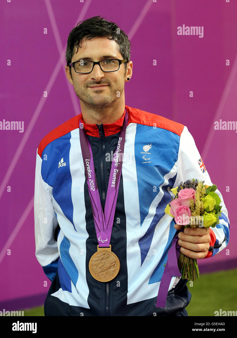 Great Britain's James Bevis celebrates his Bronze Medal in the R5-10m ...