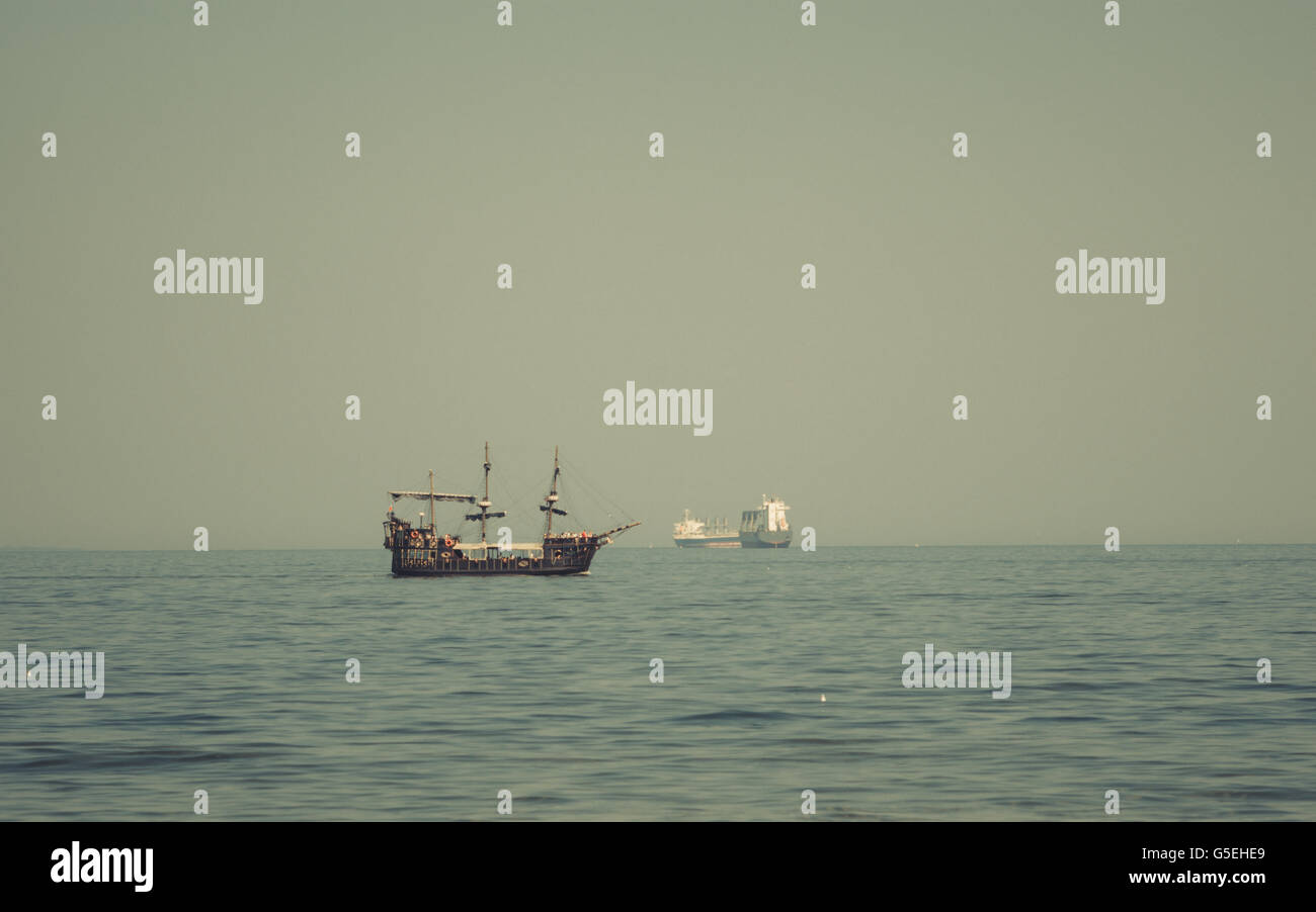 Nautical sailing seamanship history concept. Ships in the distance ...