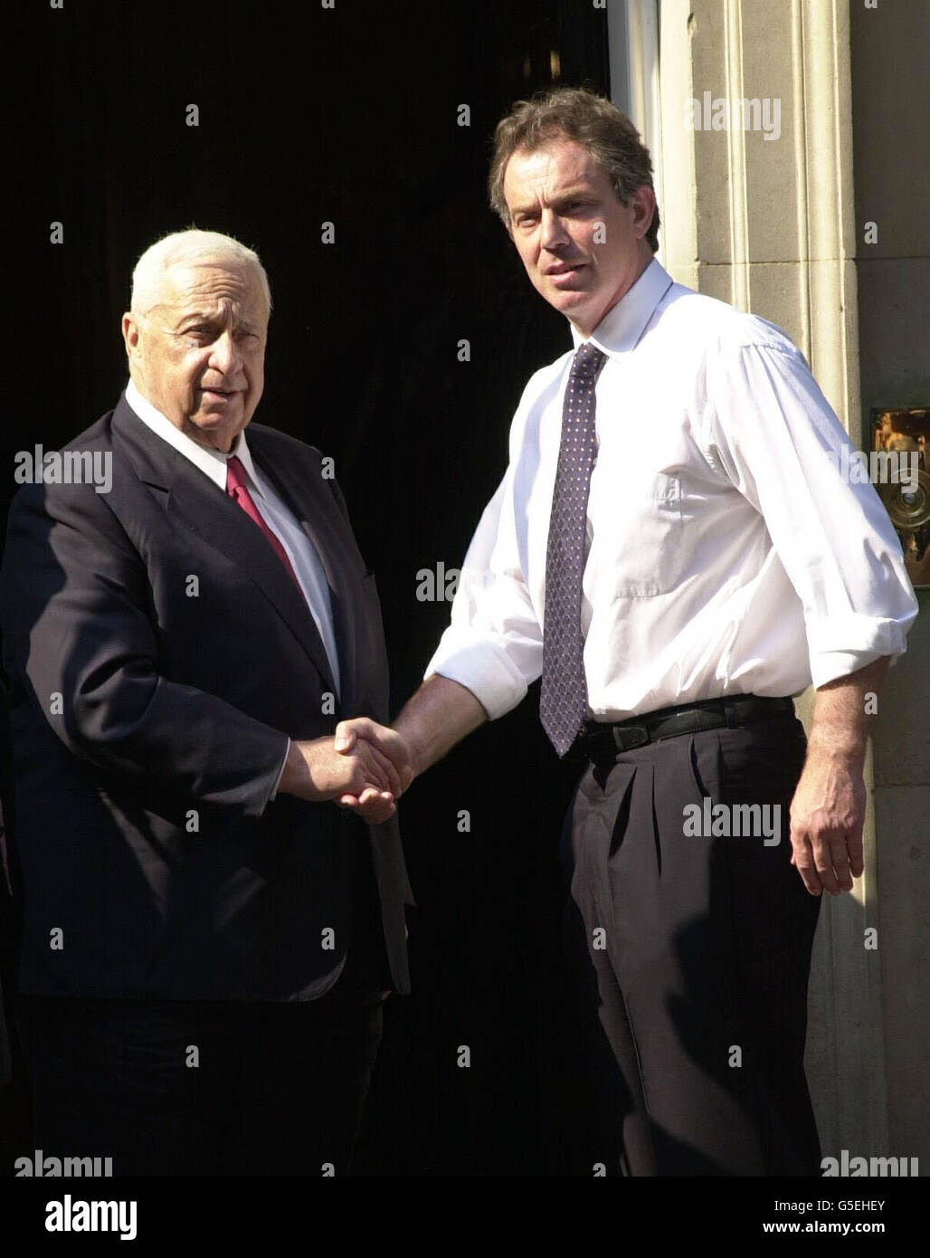 British Prime Minister Tony Blair (right) meets Israeli Prime Minister ...