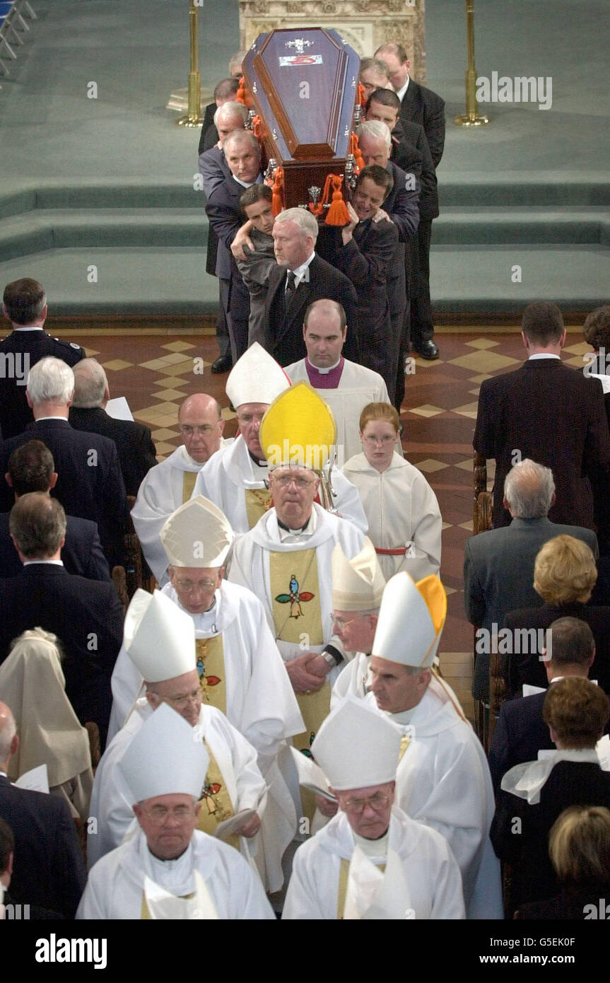 The coffin is carried out of the Catholic Cathedral in Glasgow, at the ...