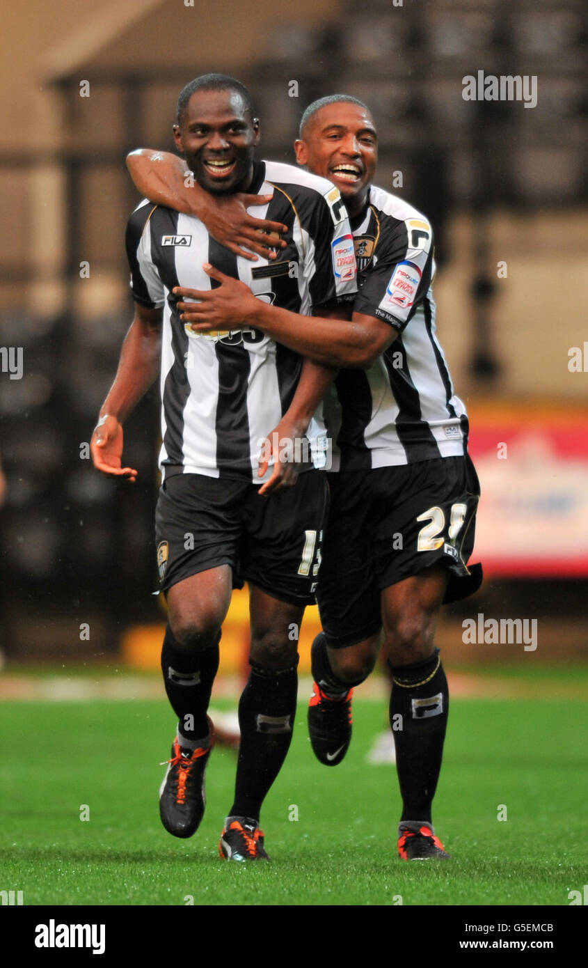 Notts County's Francois Zoko (left) celebrates scoring with team-mate ...