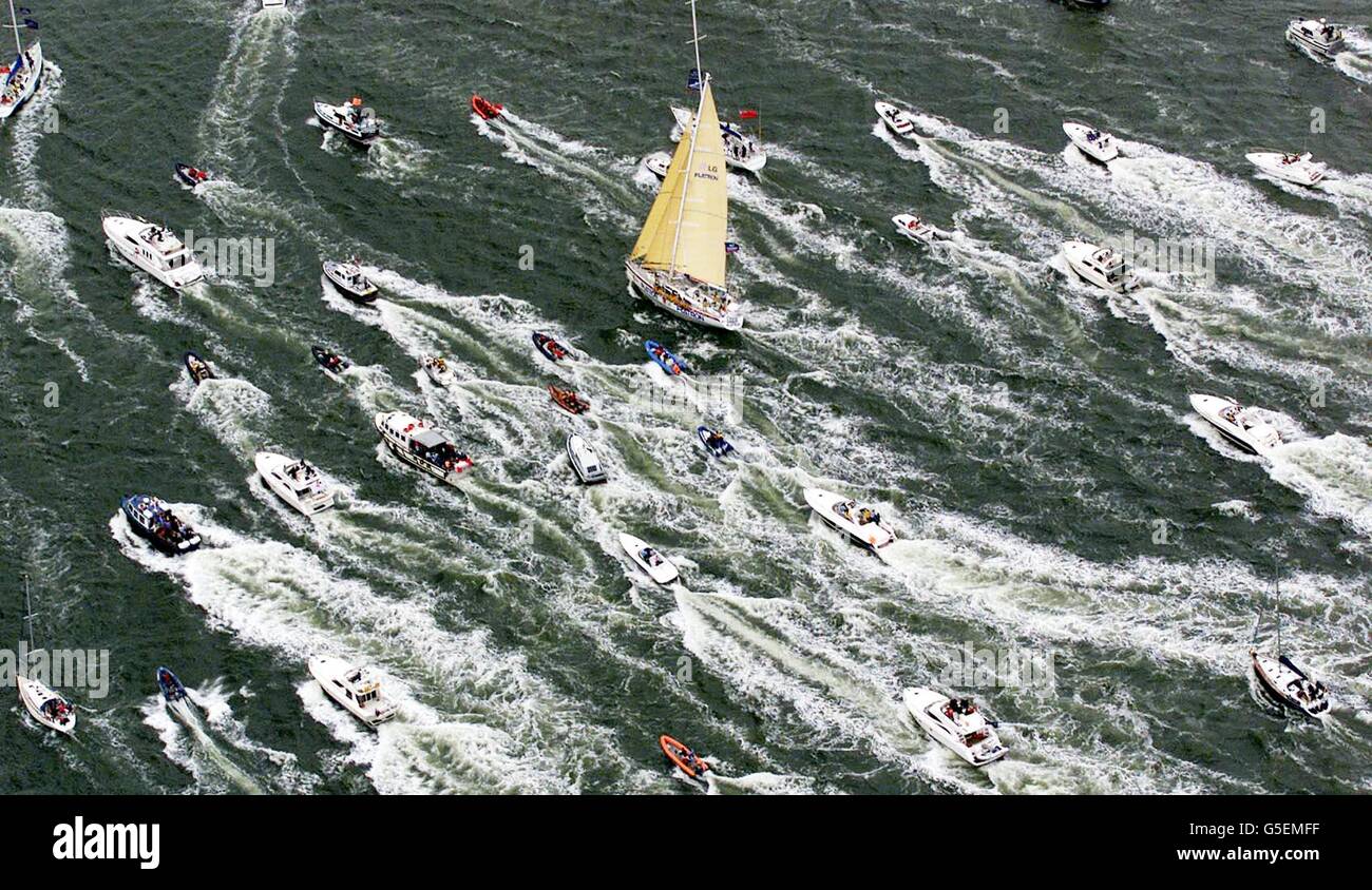 Yacht LG Flatron with a flotilla of smaller craft in the Solent after ...