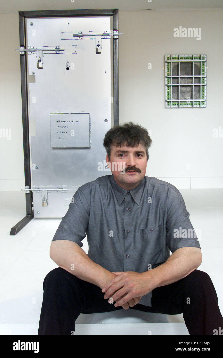 Loyalist killer Michael Stone at an east Belfast art gallery with his ...