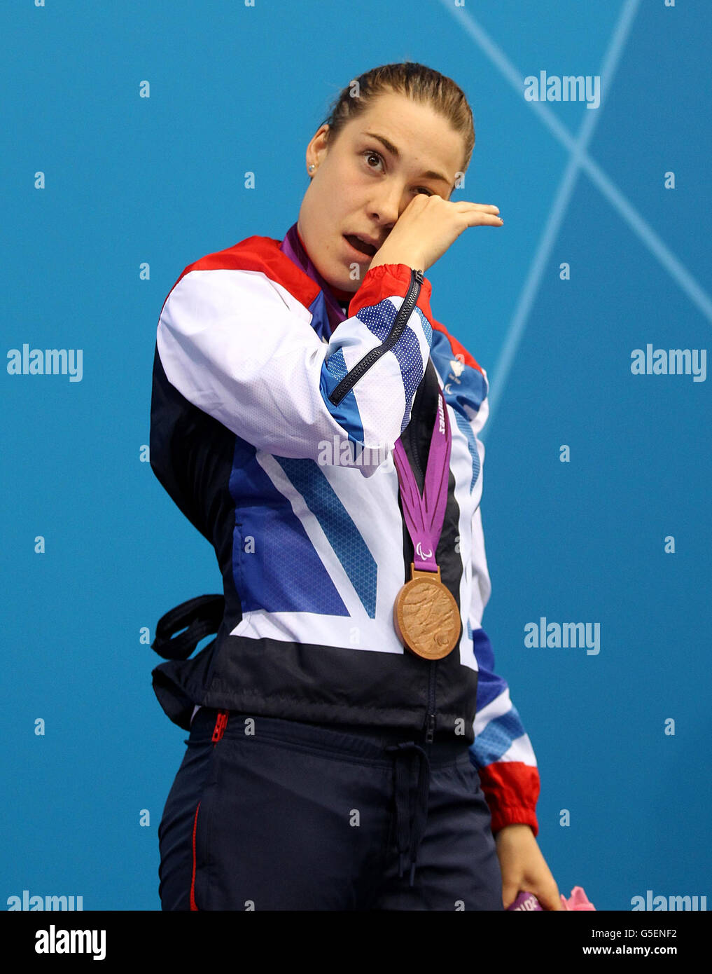 Great Britain's Harriet Lee shows her emotion on the podium after ...