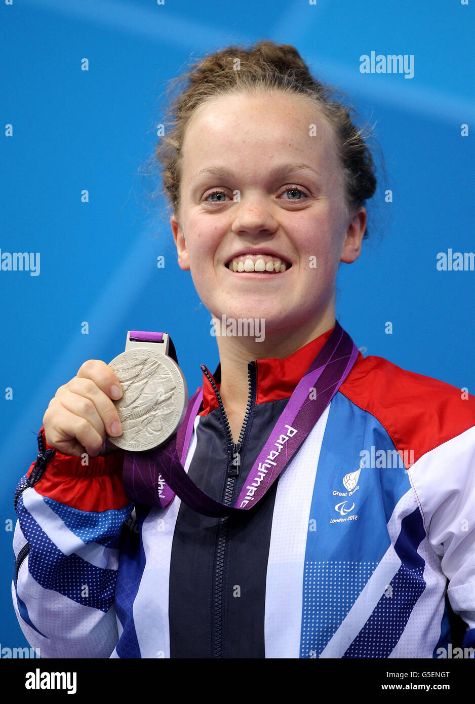 Great Britain's Eleanor Simmonds on the podium with her silver medal ...