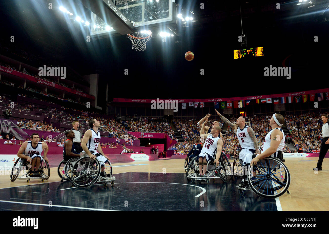 Great Britain's Terry Bywater scores during the men's wheelchair ...