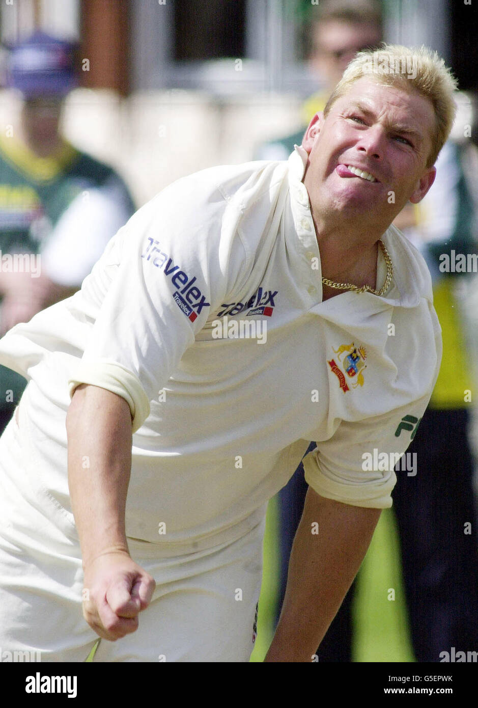 Australia's Shane Warne bowling in the nets, during the tour match at ...