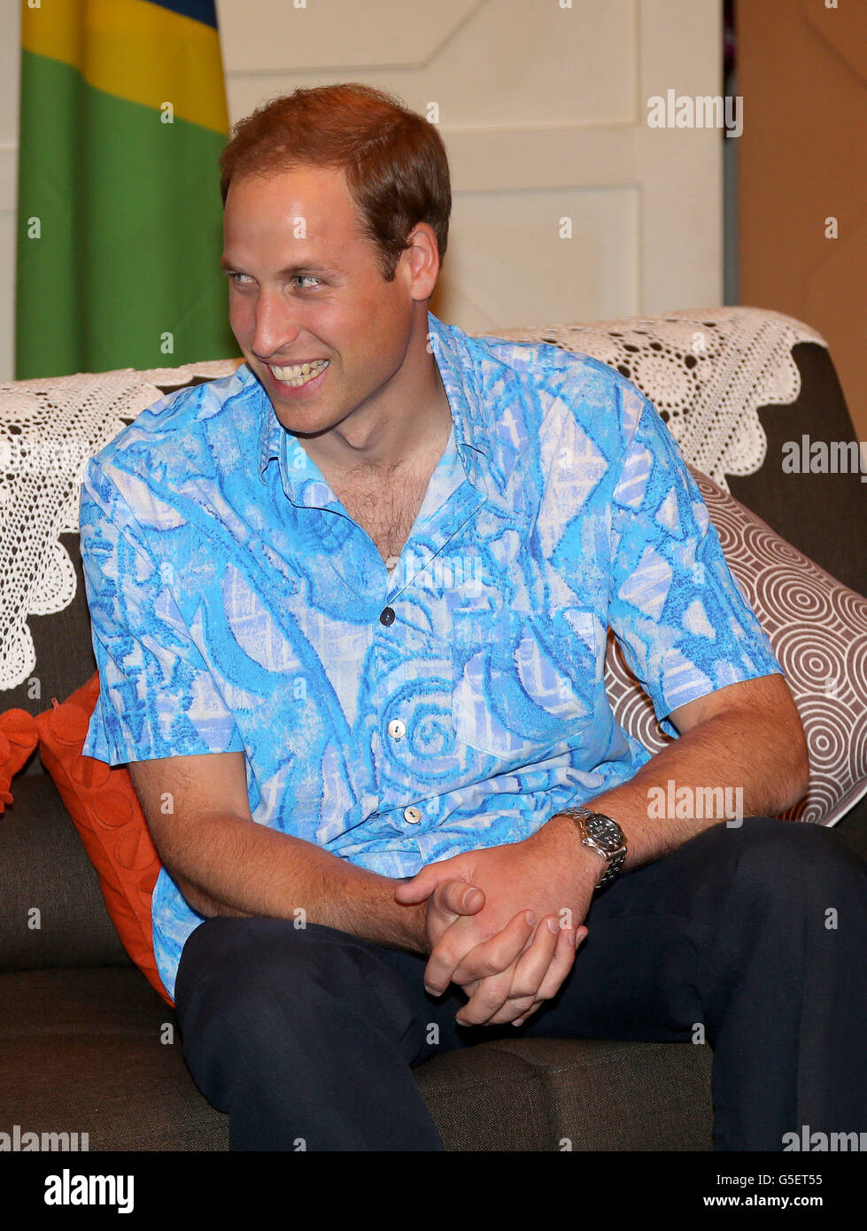 The Duke of Cambridge in traditional Island clothing during a visit to ...