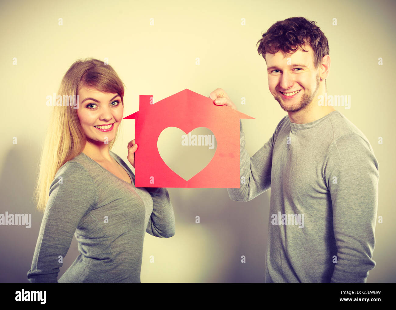 Life together. First big step in relationship. Young smiling couple in ...