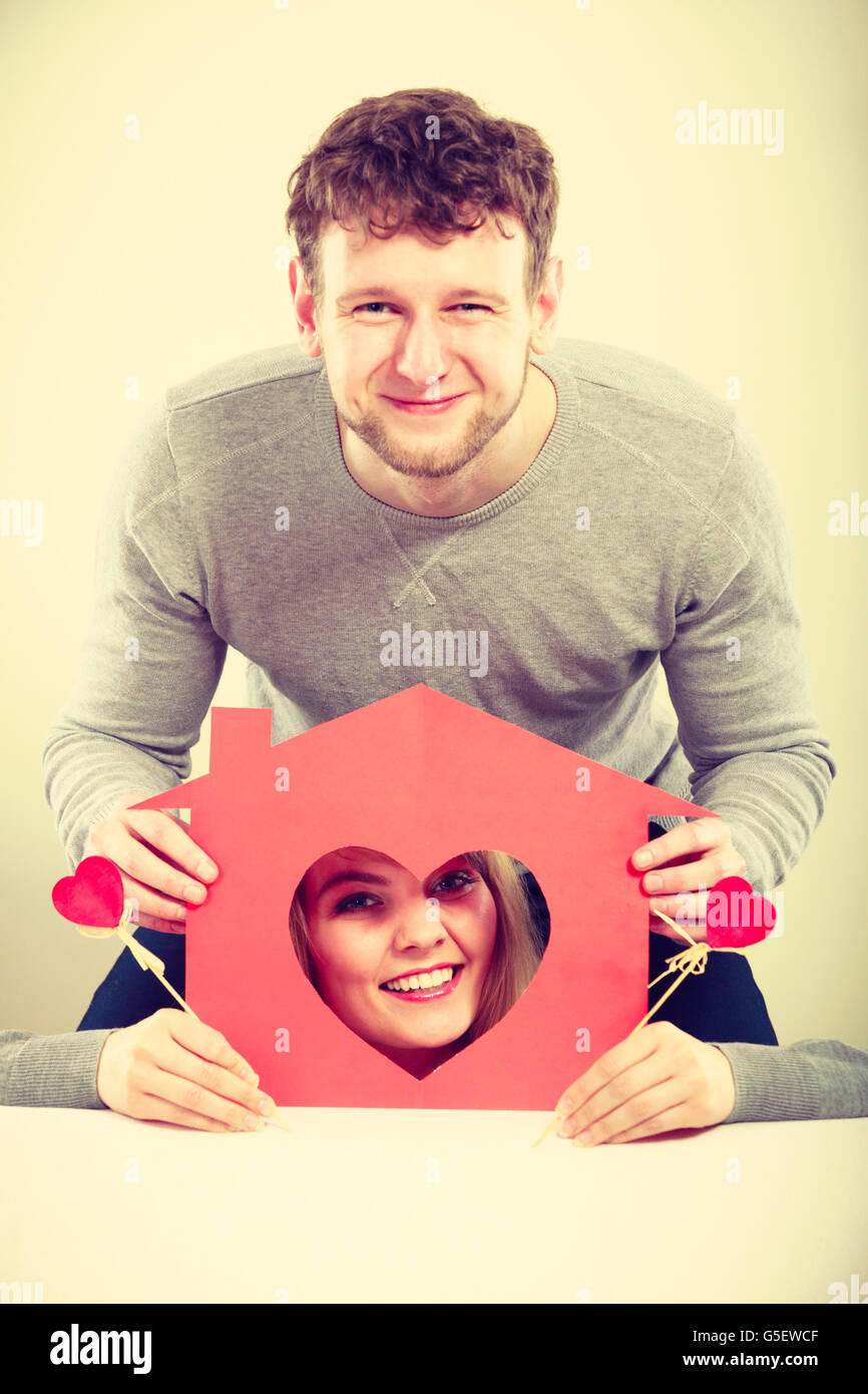 Life together. First big step in relationship. Young smiling couple in ...